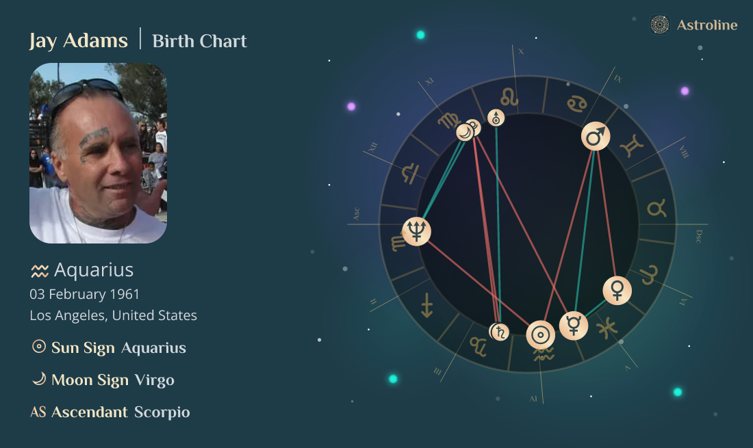 Jay Adams Birth Charts: Sun, Moon & Rising Signs | Time, Date and Place ...