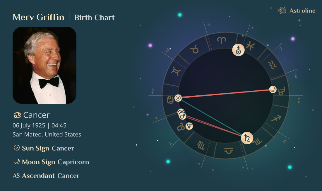 Merv Griffin Birth Charts & Zodiac Sign: Sun, Moon & Rising Signs